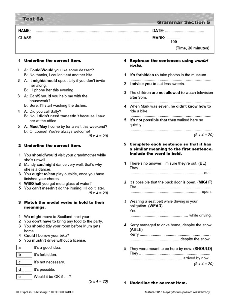 1 Matura 2015 Repetytorium PR Grammar Section 5 Test Ab | PDF ...