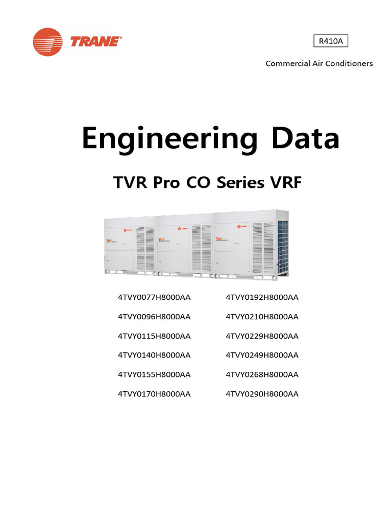 220V TVR Pro Engineering Data Book Trane | PDF
