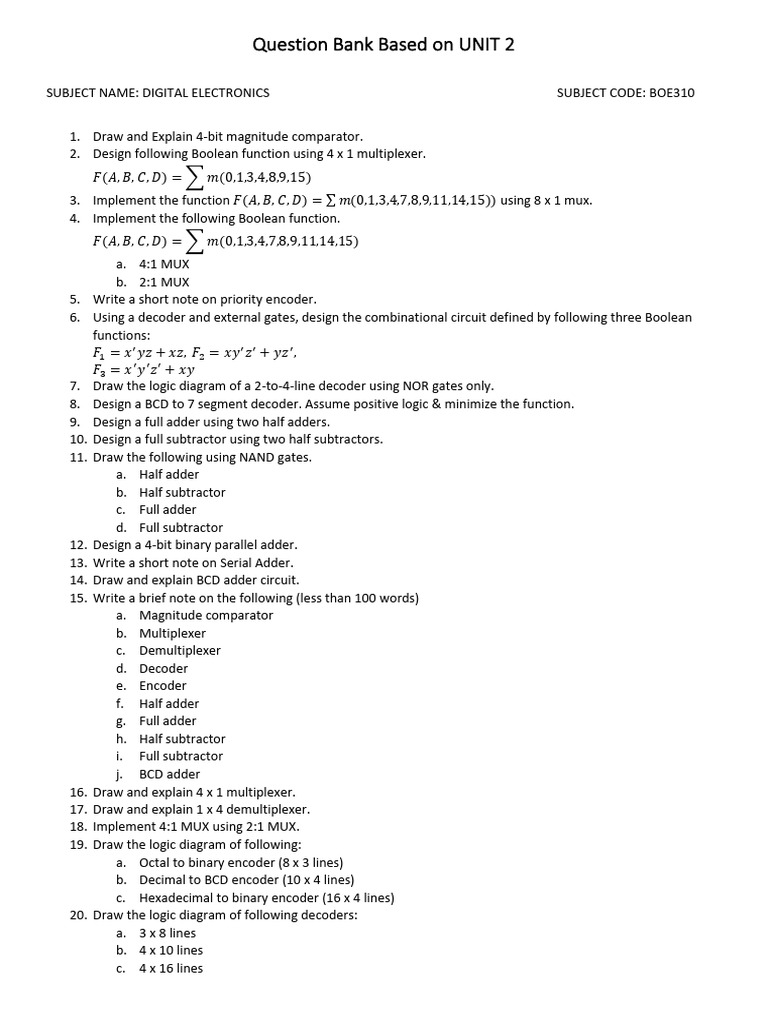 Question Bank Unit 2 | PDF