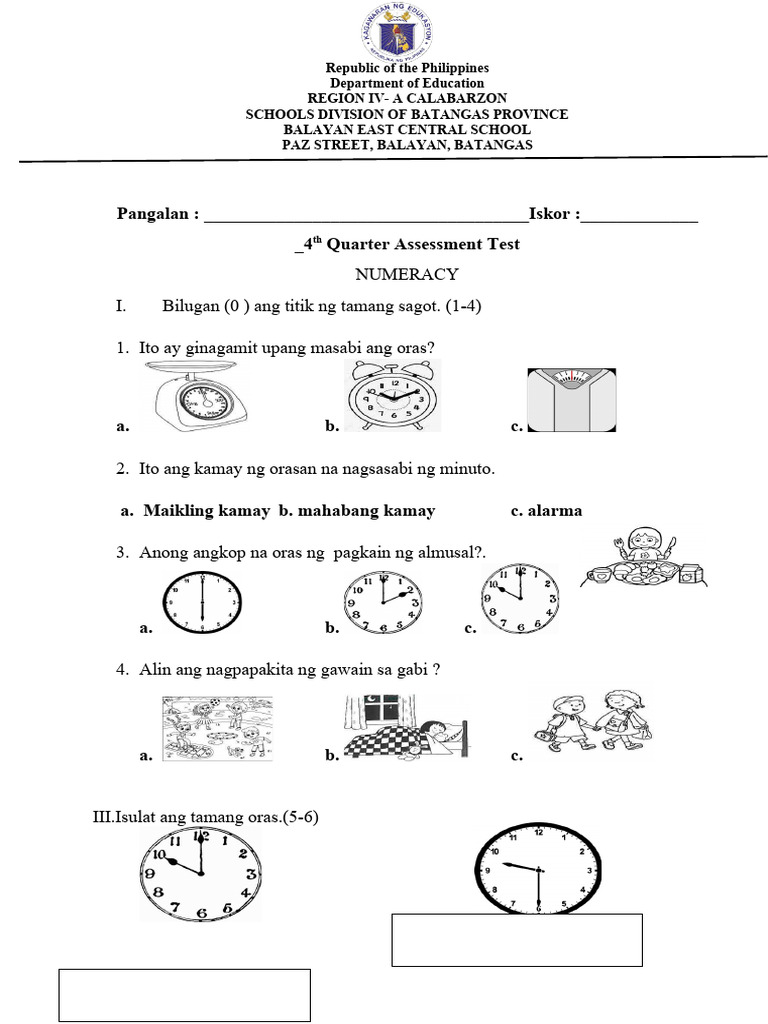 MATH-4th Quarter Assessment Edited | PDF