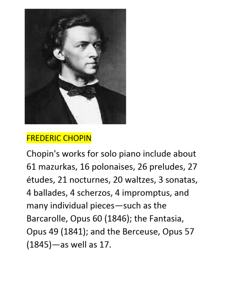 Chopin's Solo Piano Works Overview | PDF | Art