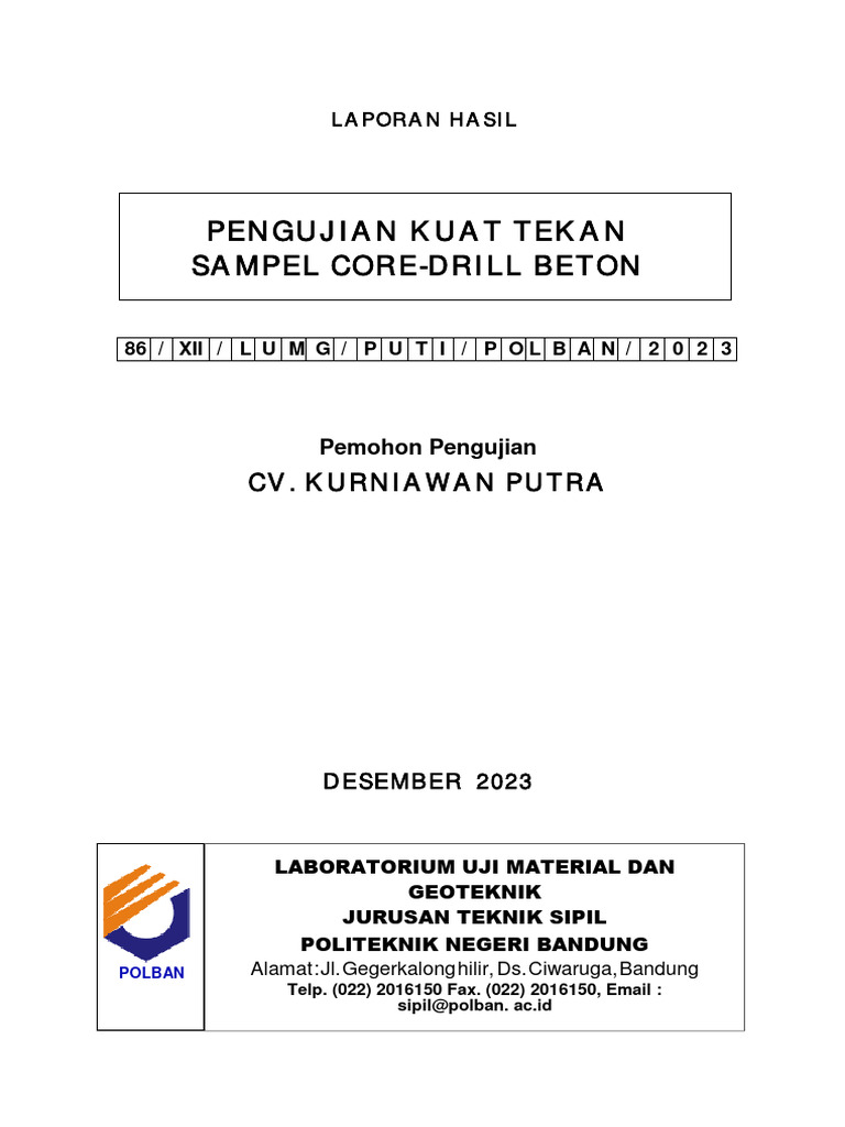 Laporan Uji Tekan Core-Drill Beton - CV. KURNIAWAN PUTRA | PDF