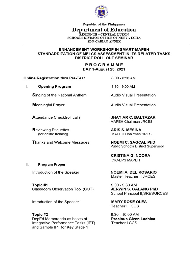 Smart-MAPEH Workshop Program Overview | PDF