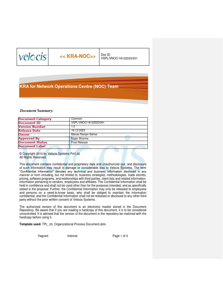 KRA NOC Operation Version 1.0 | PDF | Computers | Technology & Engineering