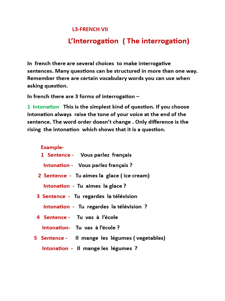 L3-FRENCH VII L'Interrogation | PDF | Question | Syntactic Relationships
