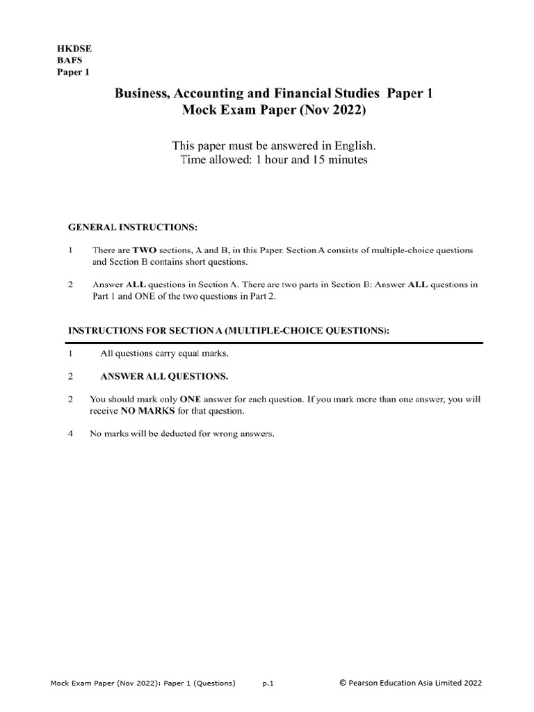 Mock Paper Nov 2022 Paper 1 Questions Eng | PDF