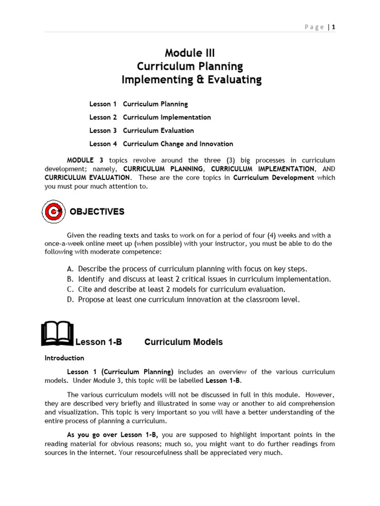 Module 3 Lesson 1 B Curriculum Models | PDF