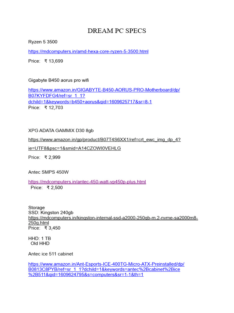 Dream PC Specs | PDF