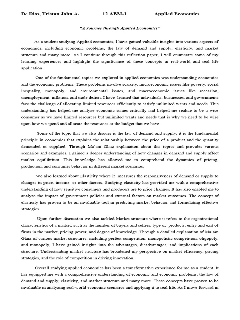 Reflection Paper in APPLIED ECONOMICS | PDF | Economics | Market ...