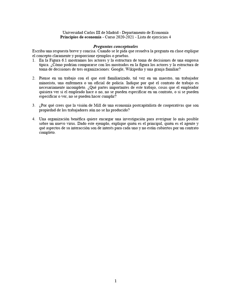 Principios Lista de Ejercicios4 20-21 Esp | PDF | Desempleo | Salario