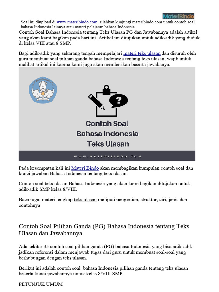 Contoh Soal Teks Ulasan Kelas 8 | PDF | Seni & Disiplin Bahasa