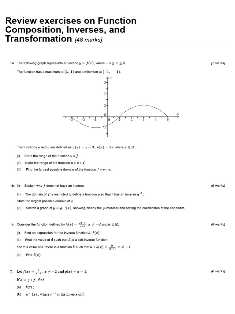 HL SEE Review Composition, Inverses, Transformations | PDF