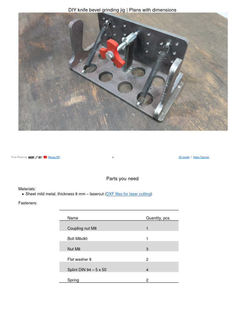 DIY Knife Bevel Grinding Jig Plans | PDF