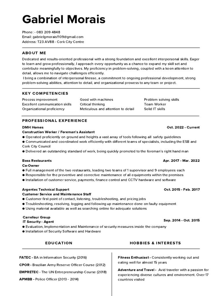 Maintenance CV Gabriel - Available From January | PDF