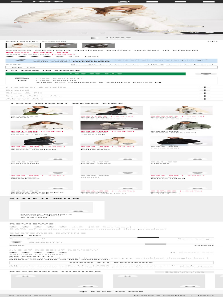 ASOS DESIGN Quilted Puffer Jacket in Cream ASOS | PDF