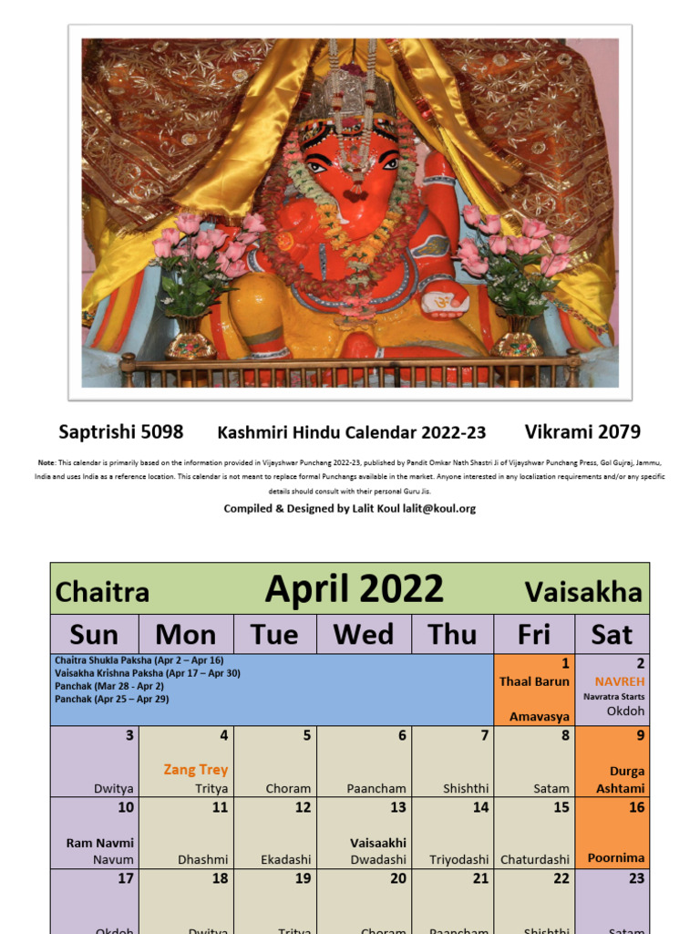 Kashmiri Hindu Calendar 2022-23 | PDF | Ancient Astronomy | Indian ...
