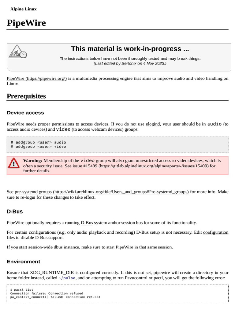 PipeWire - Alpine Linux | PDF