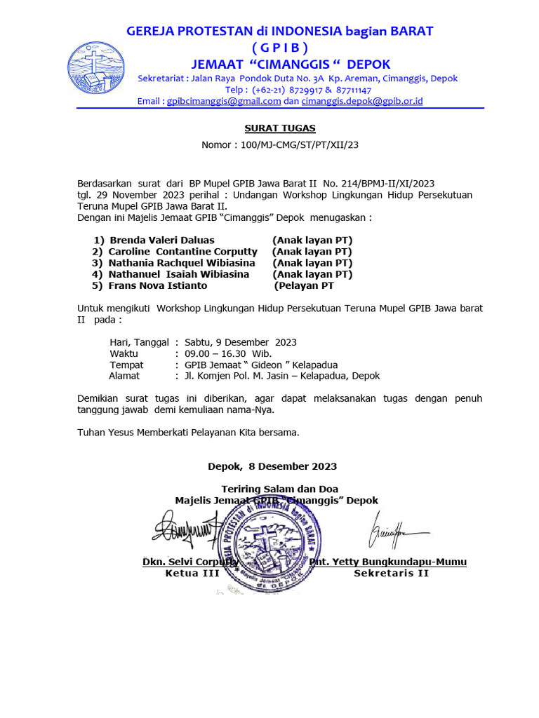 Surat Tugas Pt Gpib Cimanggis | PDF