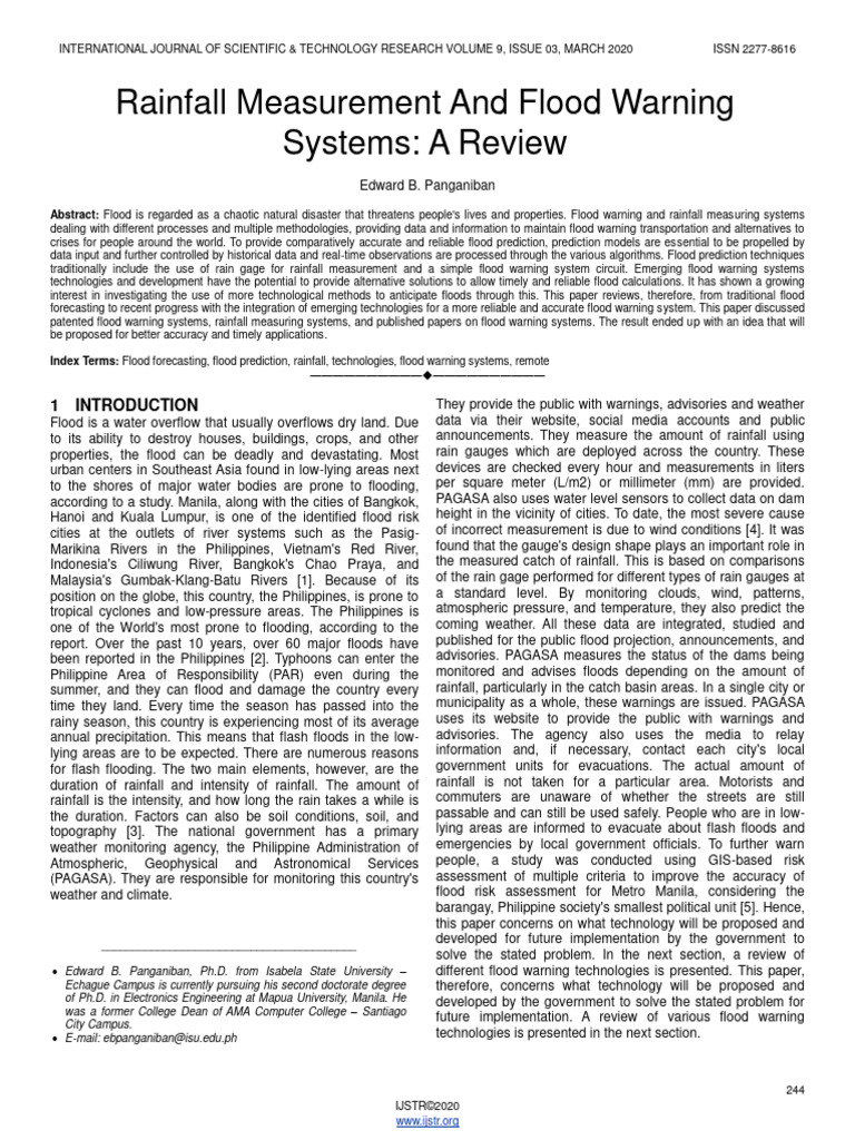 Rainfall Measurement and Flood Warning Systems A Review | Download Free ...