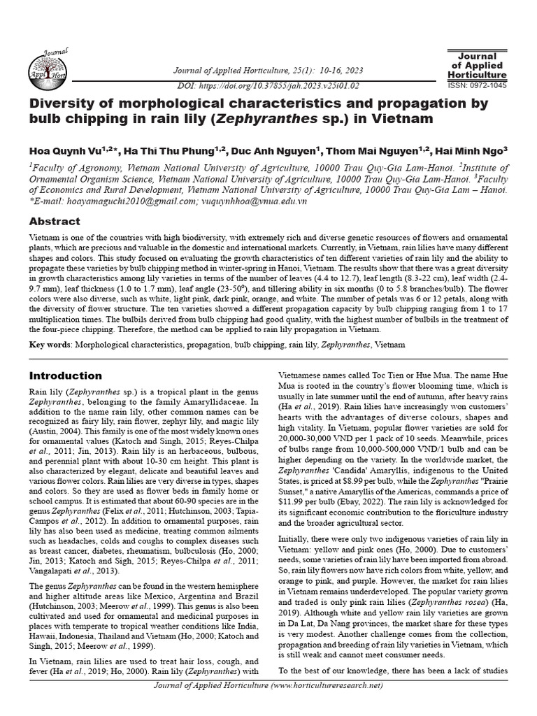 Diversity of Morphological Characteristics and Propagation by Bulb ...