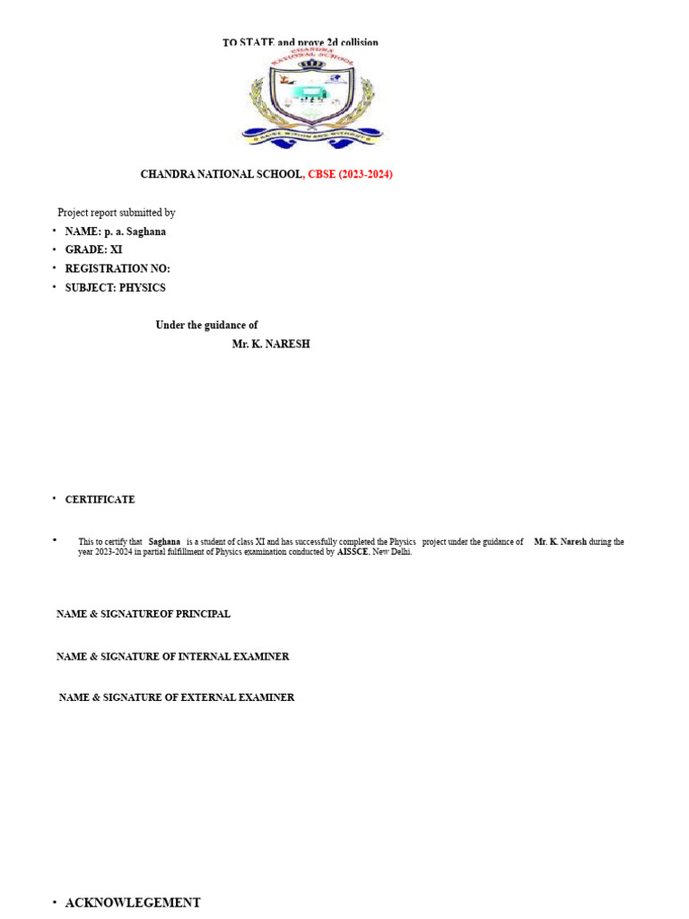 STATE and Prove 2d Collision | PDF | Collision | Momentum