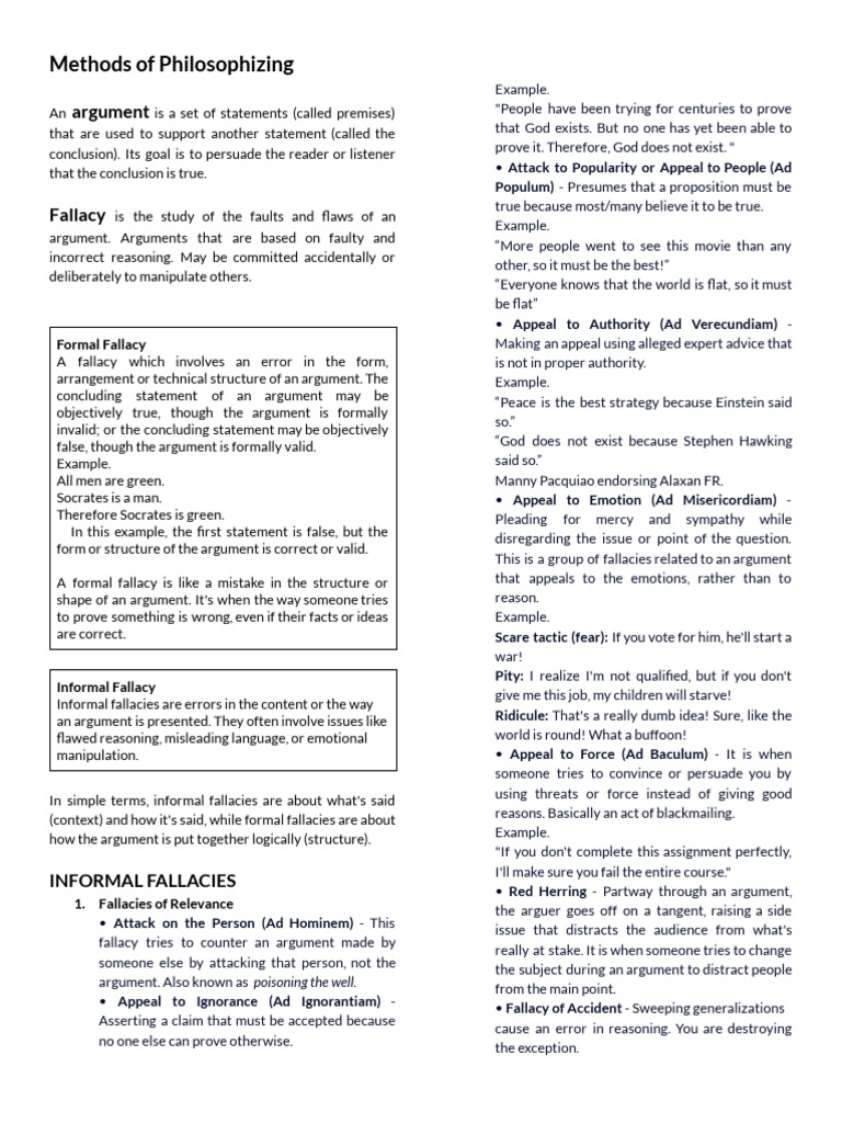 Philosophy Quiz Reviewer Fallacies | PDF | Fallacy | Argument