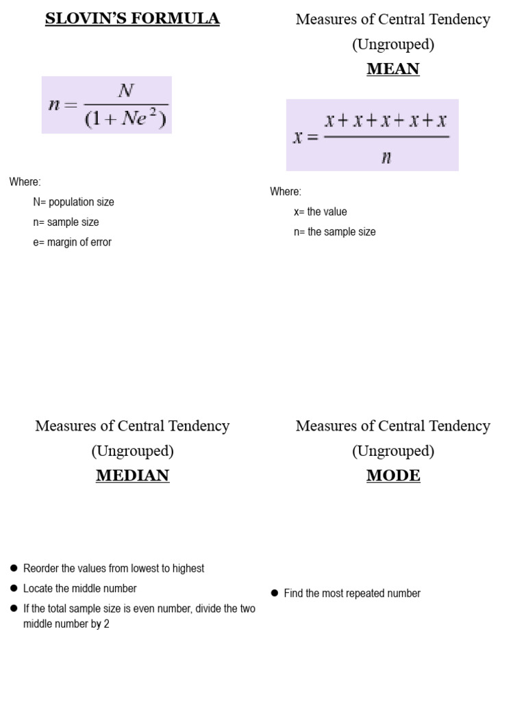 Adv - Stat. Formula FINAL | PDF | Mode (Statistics) | Median