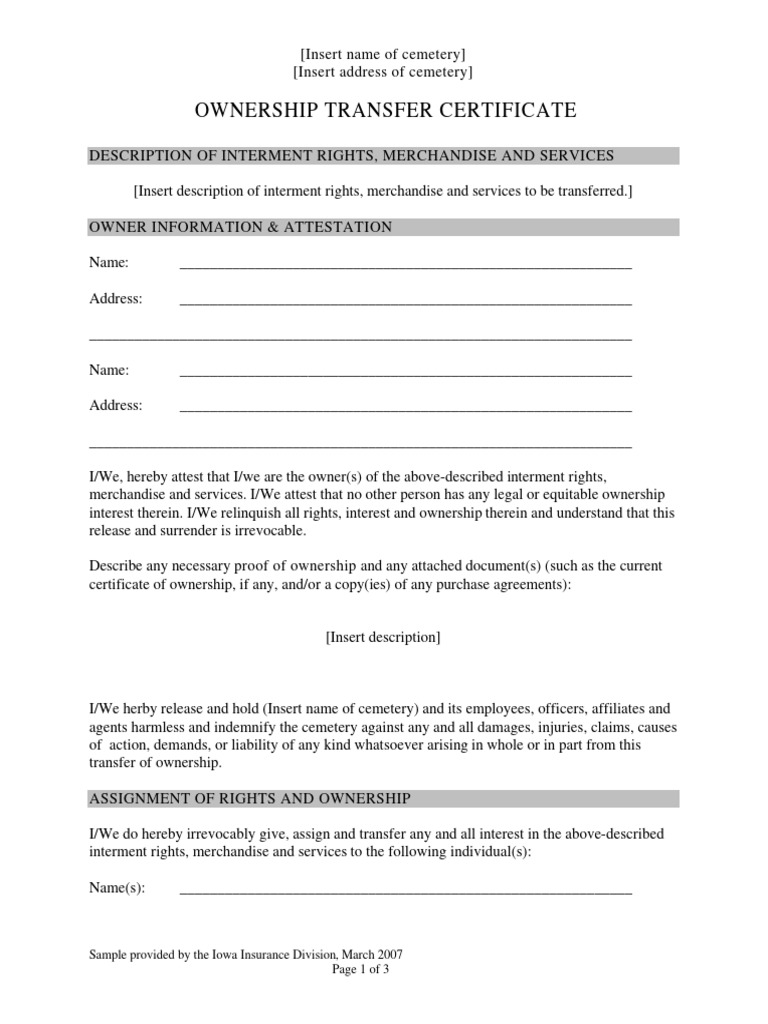 Ownership Transfer Letter Format | PDF