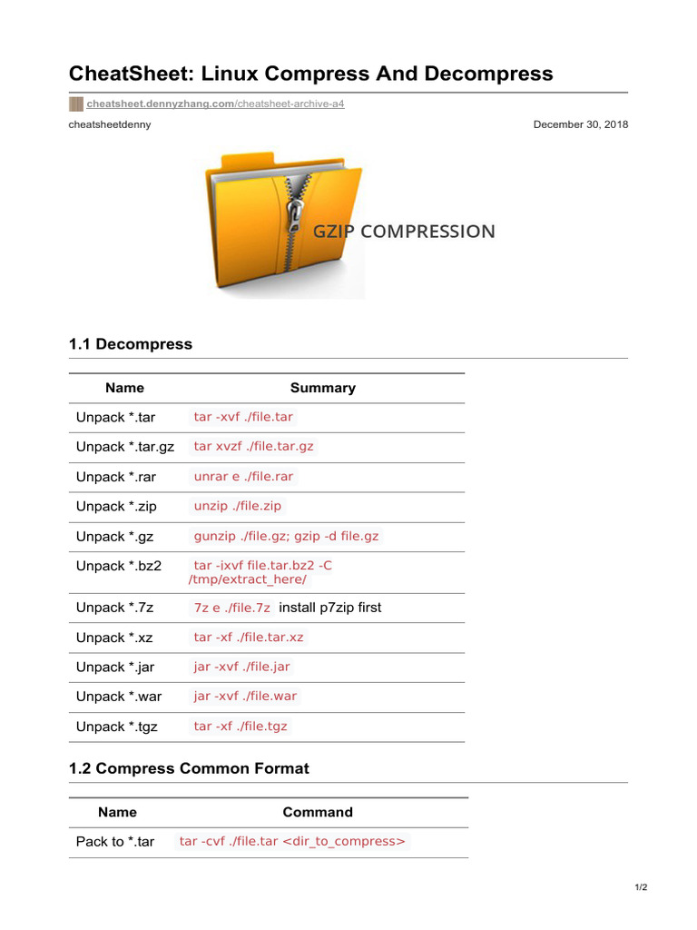 CheatSheet Linux Compress and Decompress | PDF