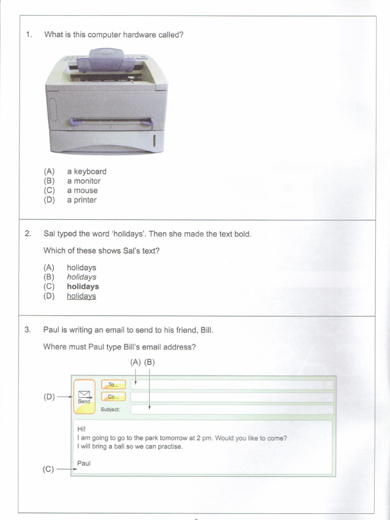 ICAS Year 3 - Computers - 2012 | PDF