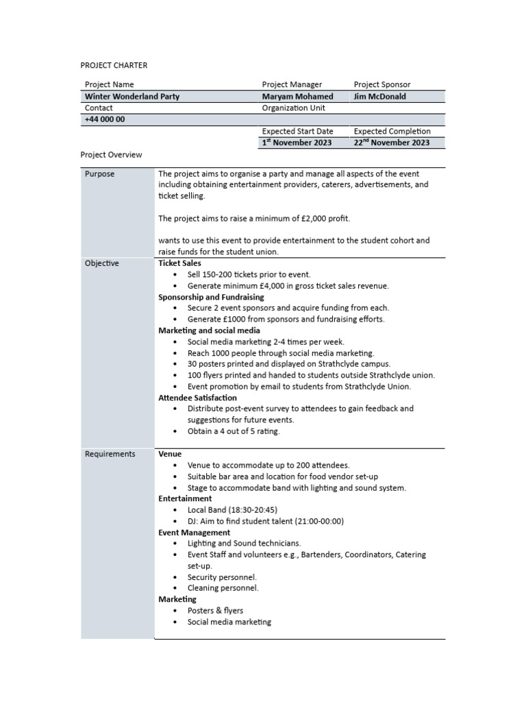 Draft Project Charter | PDF