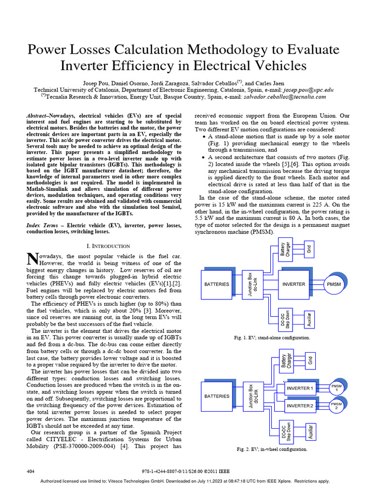 Power Losses Calculation Methodology To Evaluate Inverter Efficiency In
