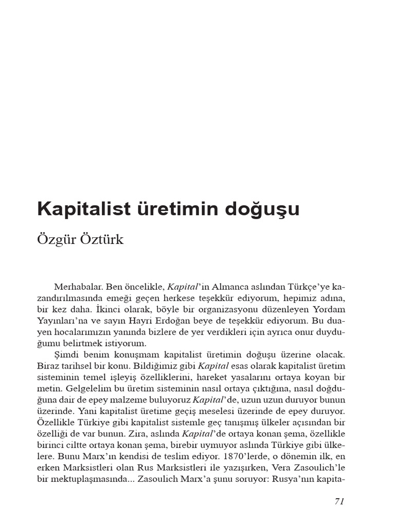Ozgur Ozturk Kapitalist Uretimin Dogusu | PDF