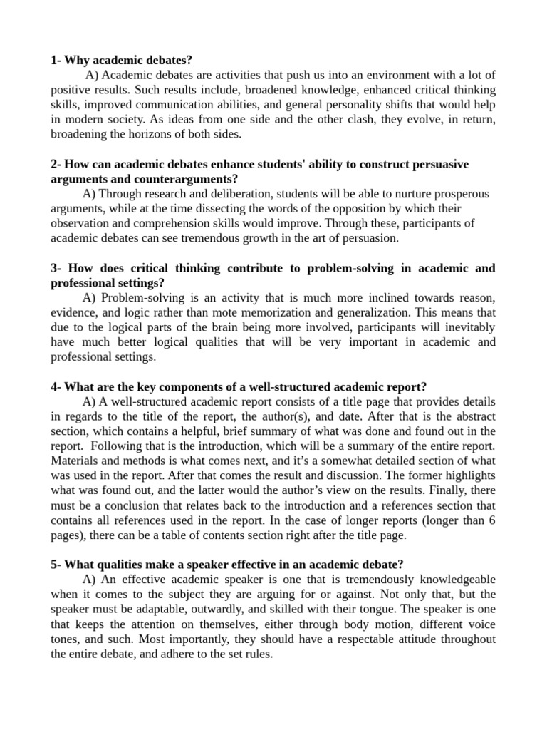 Academic Debate Questions | PDF | Critical Thinking | Logic
