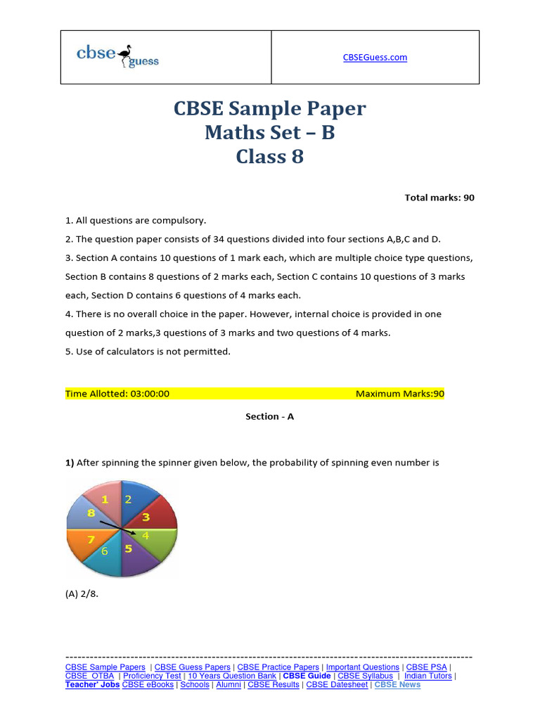 Class 8 CBSE Maths Sample Paper Set B | PDF