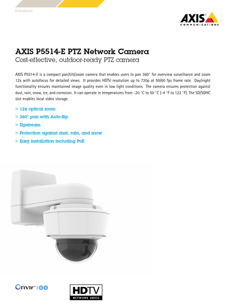 Datasheet Axis p5514 e PTZ Network Camera en US 269708 | PDF
