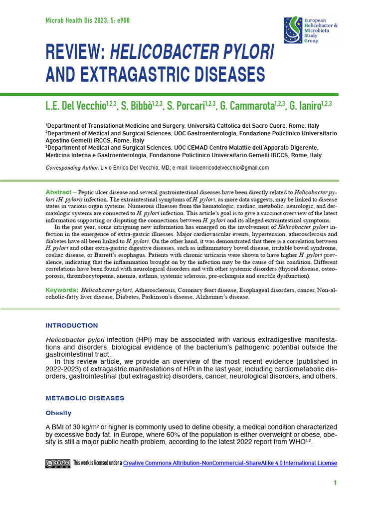 Review: Helicobacter Pylori and Extragastric Diseases | PDF