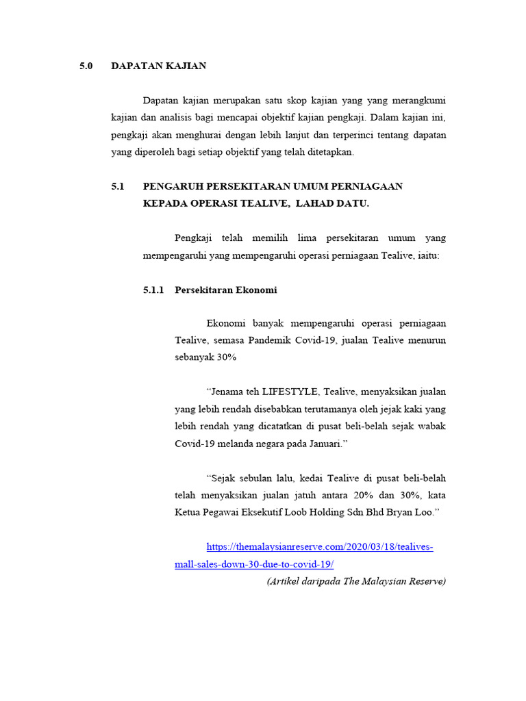 Dapatan Kajian KK Tealive PP Sem 3 | PDF