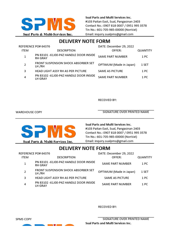 Delivery Note Form | PDF | Land Vehicles | Private Transport
