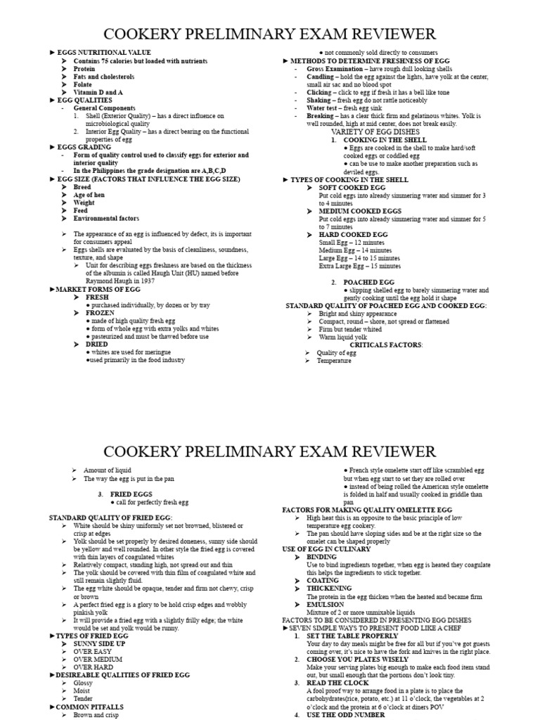 COOKERY EXAM | PDF
