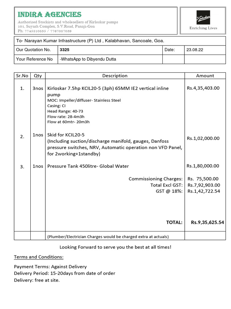Pump Quotations | PDF | Pump | Chemical Engineering