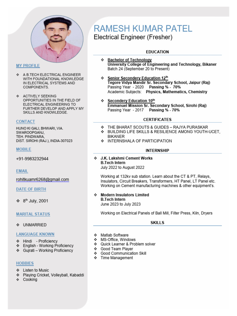 Ramesh Patel Cv Pdf Physical Sciences Engineering