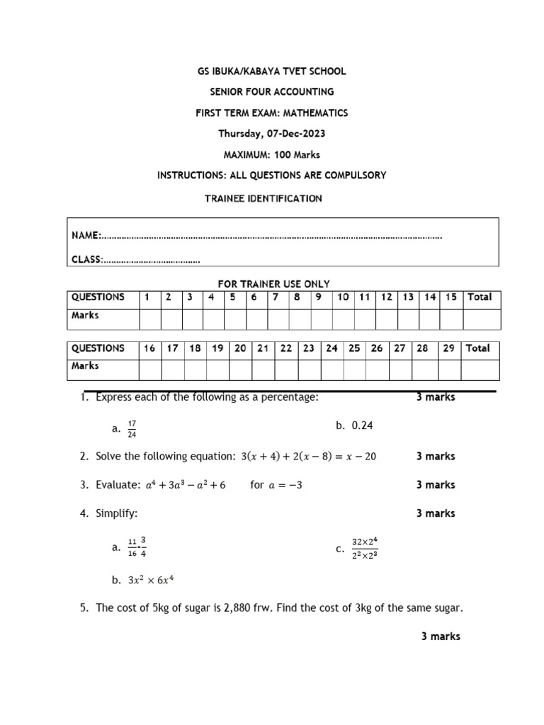 EXAM MATHEMATICS S4 Acc | Download Free PDF | Logarithm | Taxes