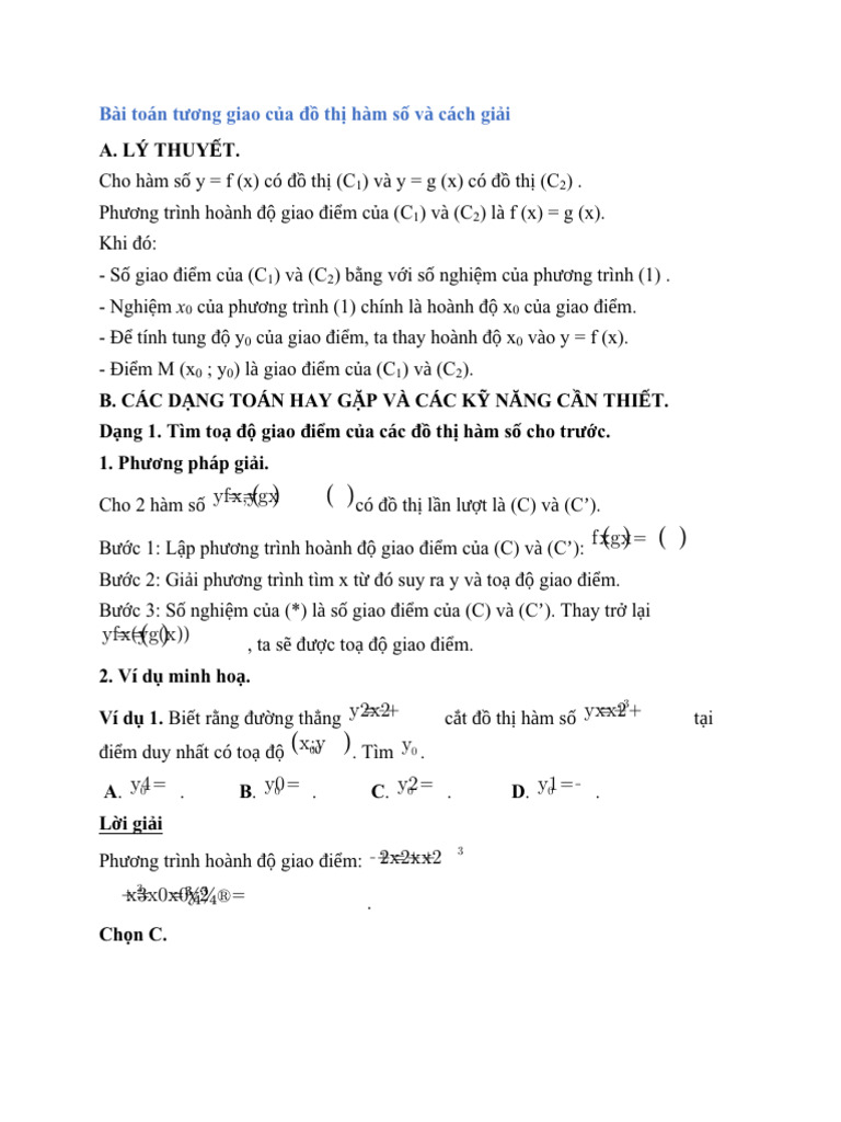 Bai Toan Tuong Giao Cua Do Thi Ham So Va Cach Giai Toan Lop 12 | PDF