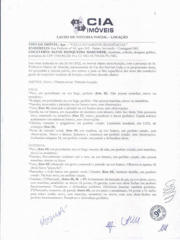 Laudo Vistoria Inicial - Aline - Dig. | PDF