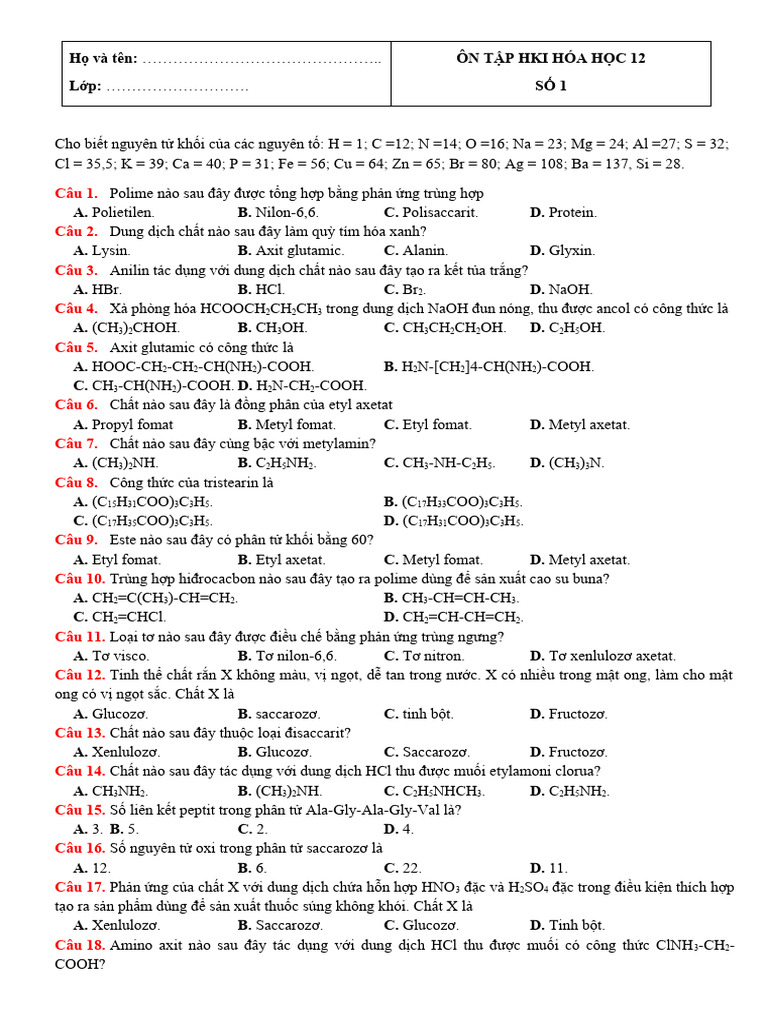 h12.10 Đề Ôn Tập Hki | PDF