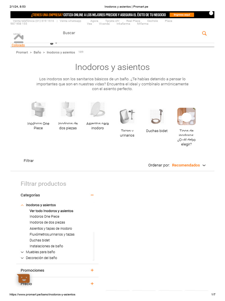 Inodoros y Asientos para Baño en Promart | PDF