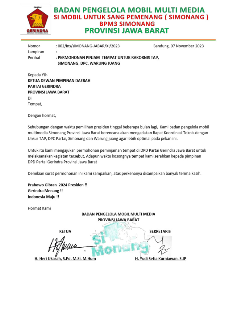 Surat Permohonan Izin Tempat | PDF