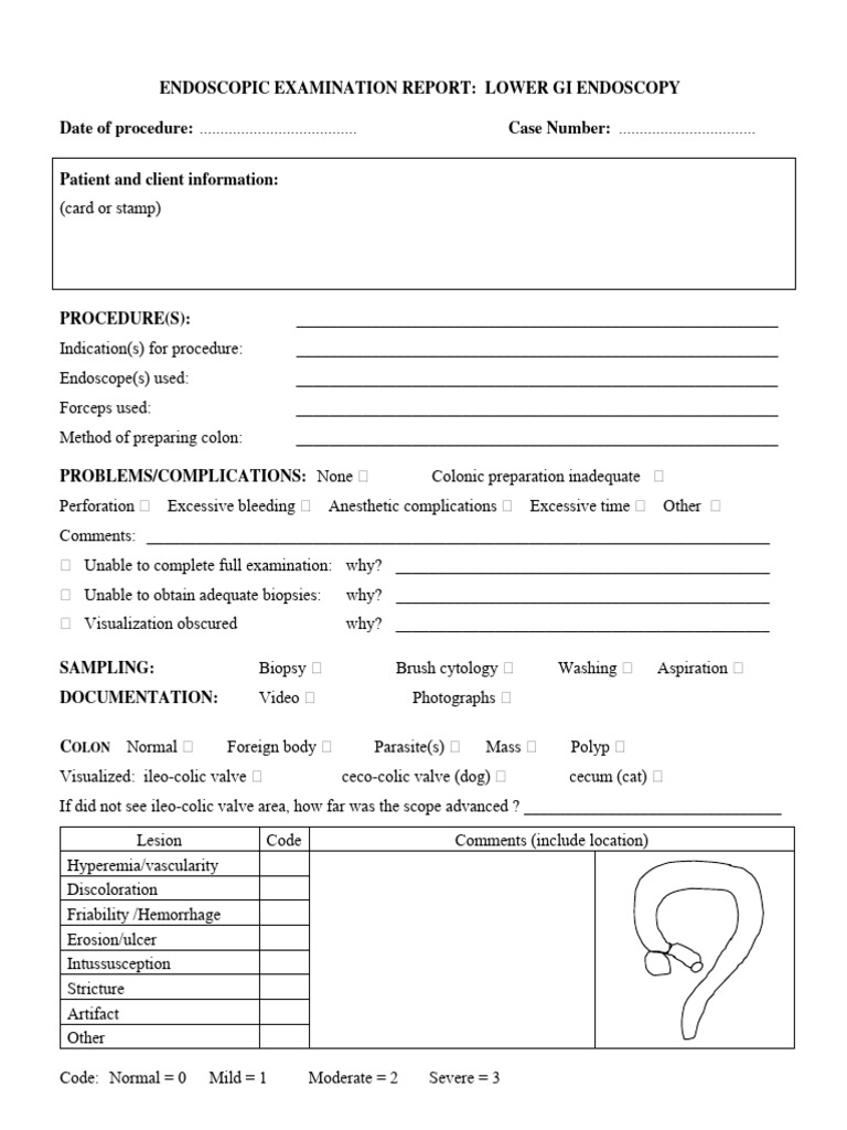 Final Lower Endoscopy Report Form | PDF | Endoscopy | Digestive System