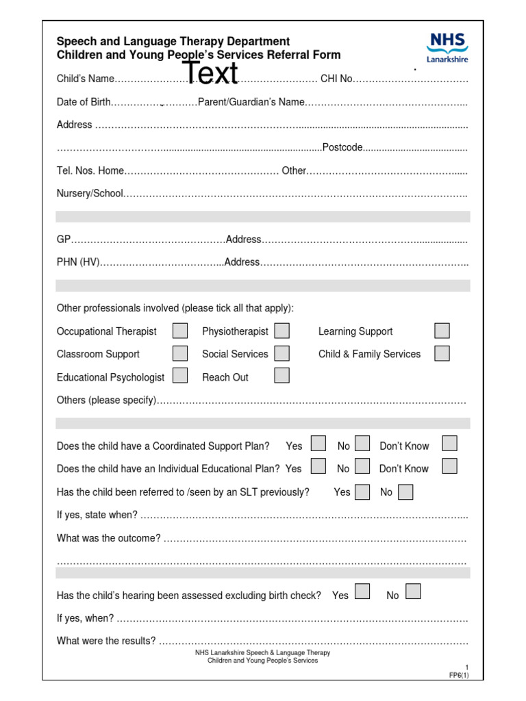Speech and Language Therapy Department Children and Young People's ...